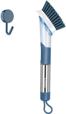 China Stainless Steel Handle Dish Brush With Soap Dispenser Rotating Design for sale