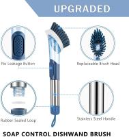 China Stainless Steel Handle Dish Brush With Soap Dispenser Rotating Design for sale