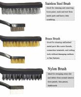 China Cleaning Steel Wire Brush Set With Brass And Nylon Bristles Curved Handle for sale