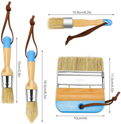 China 4 Pieces Chalk Paint Brush Wood Chalk And Wax Brushes Natural Stencil Brushes for sale