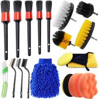 China 20 Pcs Car Detailing Brushes Kit With Boar 1/4'' Drill Brushes Sponge Pad Wash for sale