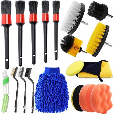 China 20 Pcs Car Detailing Brushes Kit With Boar 1/4'' Drill Brushes Sponge Pad Wash for sale