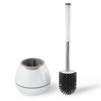 China Toilet Brush And Holder Set Silicone Bristles With Tweezers Pink for sale