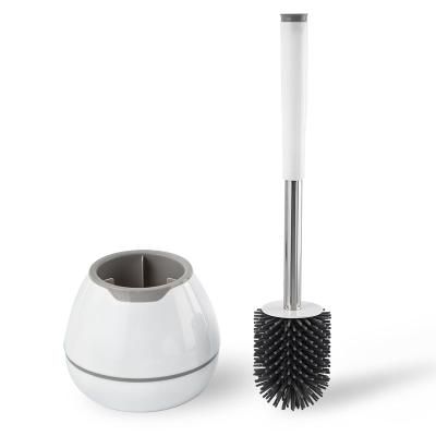 China Toilet Brush And Holder Set Silicone Bristles With Tweezers Pink for sale