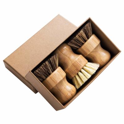 China Bamboo Round 3 Packs Mini Natural Scrub Brush With Union Fiber for sale