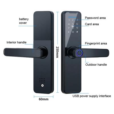 China Fingerprint Smart Door Lock 50mm Thickness Tuya APP Digital Door Lock with Password and Card for sale