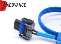 China Aptiv 2 Way Male Female Auto Connector Wiring Harness With Blue Braided Protective Sleeve Automotive Pigtail Cable Assembly for sale