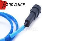 China Aptiv 2 Way Male Female Auto Connector Wiring Harness With Blue Braided Protective Sleeve Automotive Pigtail Cable Assembly for sale