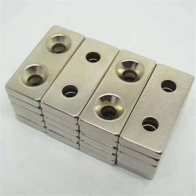 China Countersunk Hole Super Strong Neodymium Magnet Block with Permanent Ni-Cu-Ni Coating for sale