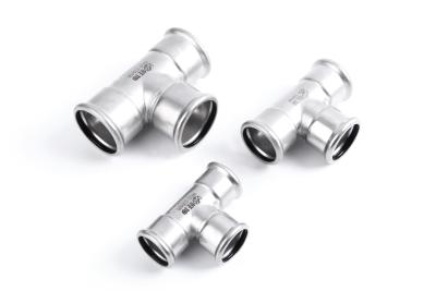China Stainless Steel Press Fittings 15-100mm OD 1.0-2.0mm Thickness 304 304L 316 316L Grades for sale