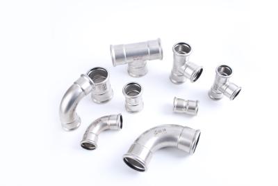 China Stainless Steel Press Fittings 15mm-100mm OD with 1.0mm-2.0mm Thickness for Plumbing Systems for sale