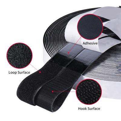 China 16mm Black Self Adhesive Hook and Loop Tape Strong Sticky Backed Velcro 50m Roll for sale