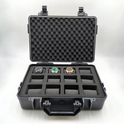 China Black Shockproof Zipper Watch Box 12 Slots Waterproof Design With Soft Velvet Lining for sale