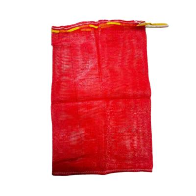 China Potato Packaging Leno Mesh Bag Red PP Woven Leno Mesh Bag with Drawstring for Potato Packaging for sale
