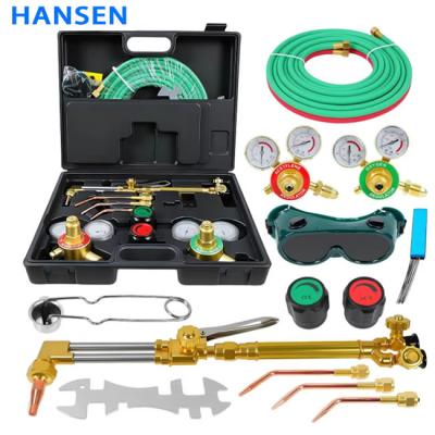 China American Style Multi-purpose Welding Cutting Kit Oxygen Acetylene Meters Plastic Case Packaging ，Portable ACETYLENE OXYGEN ORCH Cutting Torch Kit Stainless Steel Brass Material Copper Regulator Portab for sale