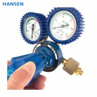 China YQQ-9 hydrogen pressure regulator with dual gauges , all-brass body , 0.02–0.25MPa outlet range . Built for industrial welding , cutting & lab H2 supply for sale