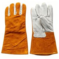 China Split Cowhide Welding Gloves , Reinforced Palm Heat Resistant Welder Gloves , Long Cuff Spark Proof Leather Safety Gloves for TIG MIG Arc Welding , Heavy Duty Industrial Work Gloves for sale
