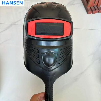 China Premium Black Handheld Plastic Welding Shield , Heavy Duty Full Face Welder Mask With Red Lens Frame , Replaceable Dark Filter Lens , Impact & Splash Resistant Protector For Arc Welding for sale