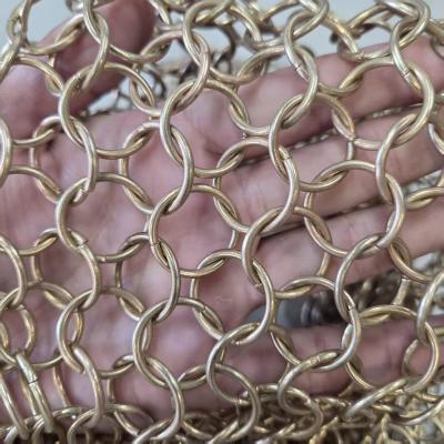 China Brass Color Chainmail Mesh Curtain Interior Space Decoration 0.53MM 3.81MM for sale