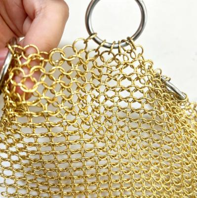 China Shining Gold Color 304 Stainless Steel Ring Mesh Chainmail Room Divider Curtain 1mm X 8mm for sale