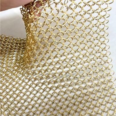 China 2x20mm Decorative Metal Ring Mesh Curtain PVD Rose Gold Color for sale