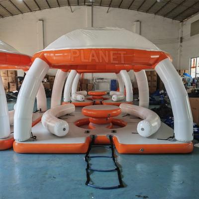 China Inflatable Floating Island 3.4m x 3.4m PVC Water Platform with Tent for 6-8 Adults for sale