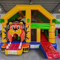 China Inflatable Lion Slide Bounce Castle 5x4x3.8m PVC Bouncy House Combo for Kids for sale