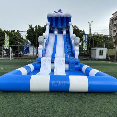 China Commercial Inflatable Double Slide with Water Pool 8x4x7m PVC Bounce Castle for Summer Fun for sale