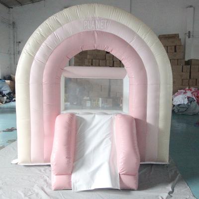 China Pastel Rainbow Inflatable Toddler Bounce House 3.4x2.4m Mini Bouncer Castle Slide for Kids Party for sale