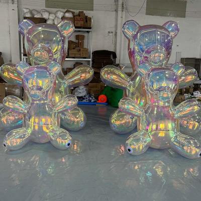 China Custom Airtight Inflatable Iridescent Mirror Bear Balloon 1.8m 2.5m 3m Reflective PVC for sale