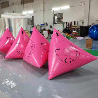 China Custom Logo Inflatable Swim Buoy 1.5m Triangle Water Race Marker PVC Tarpaulin for sale