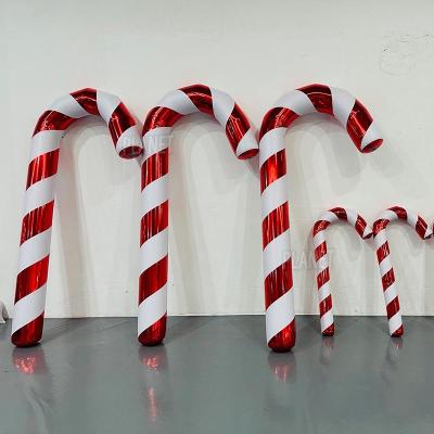 China Inflatable Candy Cane 1.2m 2.4m Giant Christmas Decor Reflective Mirror PVC for Holiday Display for sale
