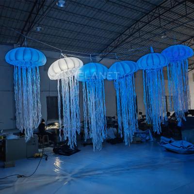 China Hanging Colorful LED Light Inflatable Jellyfish Balloon 1m Diameter 2.5m Height for Decoration for sale