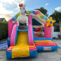 China Outdoor PVC Unicorn Inflatable Bouncy Castle 5x4x4m with Blower for Kids for sale