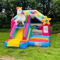 China Outdoor PVC Unicorn Inflatable Bouncy Castle 5x4x4m with Blower for Kids for sale