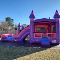 China Party Rental Pink Double Lane Bouncer Inflatable Water Slide 31ft x 13ft x 15ft for sale