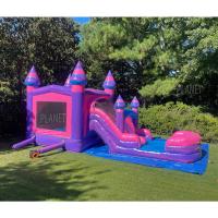 China Party Rental Pink Double Lane Bouncer Inflatable Water Slide 31ft x 13ft x 15ft for sale