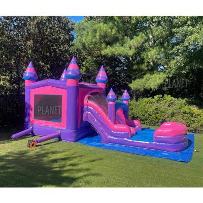 China Party Rental Pink Double Lane Bouncer Inflatable Water Slide 31ft x 13ft x 15ft for sale