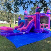 China Party Rental Pink Double Lane Bouncer Inflatable Water Slide 31ft x 13ft x 15ft for sale