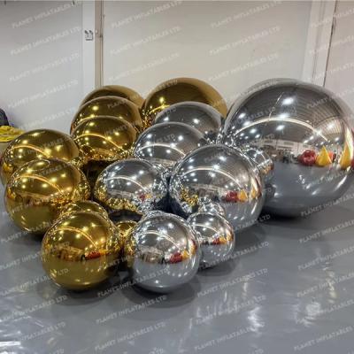 China Giant Hanging Silver Reflective Inflatable Mirror Ball 1m Diameter Indoor Decorative PVC Balloon for sale