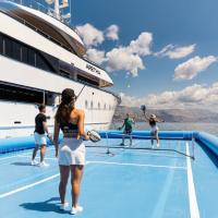 China Portable Inflatable Pickleball Court 18x9m PVC Floating Water Sport Platform for Sea Games for sale