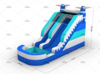 China Outdoor Kids Inflatable Blue Water Slide 6.3m with Dual Lane and Palm Tree Design for sale