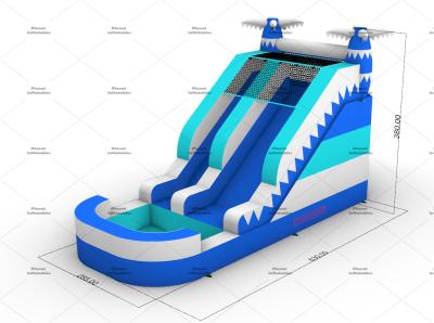 China Outdoor Kids Inflatable Blue Water Slide 6.3m with Dual Lane and Palm Tree Design for sale