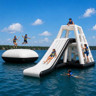 China Commercial Inflatable Water Tower Climbing Slide 8x4.5x5m with Jumping Blob for Lake Water Park for sale