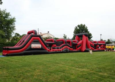 China Super Explorer Inflatable Obstacle Course 25m x 5m Red Commercial Grade with Double Stitching for sale