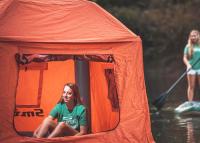 China Custom Inflatable Floating Shoal Tent - Orange/Blue Water Tent with 24+ Month Lifespan and CE/UL Certified Pumps for sale