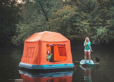 China Custom Inflatable Floating Shoal Tent - Orange/Blue Water Tent with 24+ Month Lifespan and CE/UL Certified Pumps for sale
