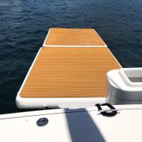 China Drop Stitch DWF Teakwood EVA Floating Air Pontoon Inflatable Yacht Island Dock Deck Platform 4x2x0.2m for sale