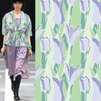 China 145cm Dress Cupro Viscose Fabric Stripes Flowers Chiffon Printed Fabric for sale