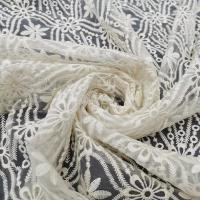 China Polyester Cotton 130cm White Embroidered Lace Fabric For Wedding Dresses for sale